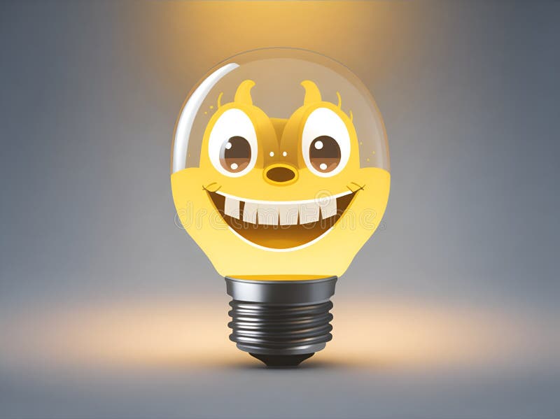 Happy smiling light bulb. stock illustration. Illustration of joyful ...