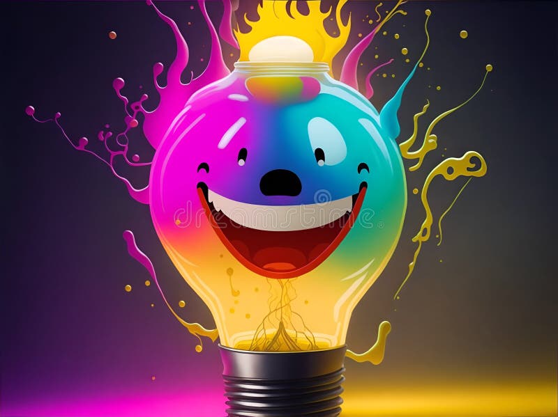 Happy smiling light bulb. stock illustration. Illustration of generated ...