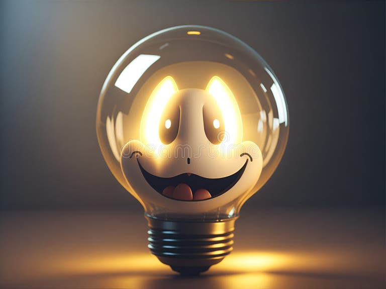 Happy smiling light bulb. stock illustration. Illustration of light ...