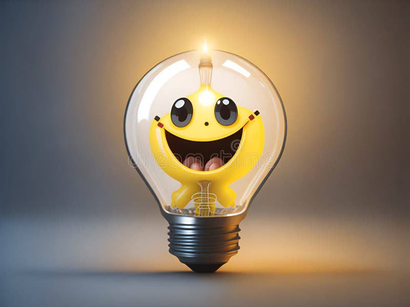 Happy smiling light bulb. stock illustration. Illustration of smiley ...