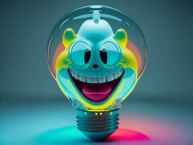Happy smiling light bulb. stock illustration. Illustration of light ...