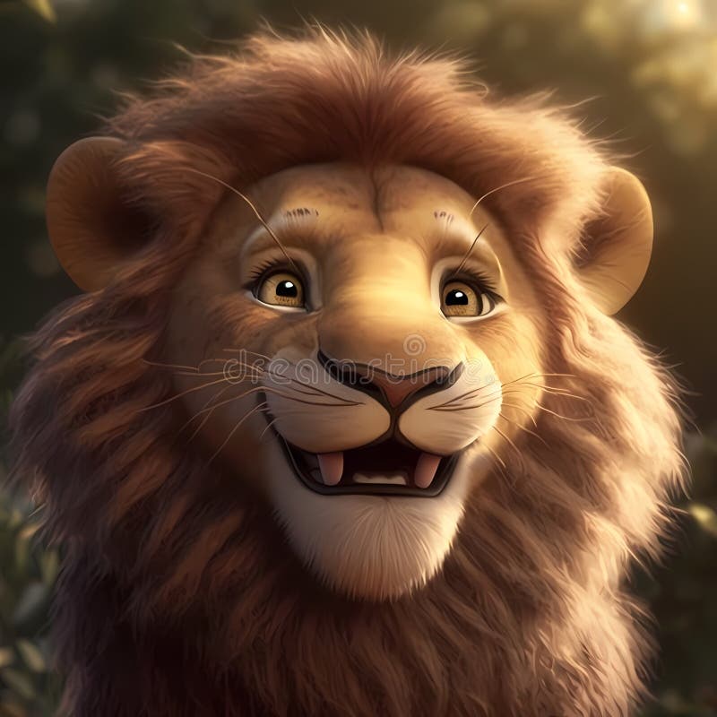 Happy Smiling Lion at Forest. Generative AI Stock Illustration ...