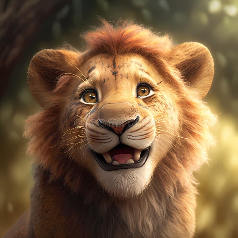 Happy Smiling Lion at Forest. Generative AI Stock Illustration ...