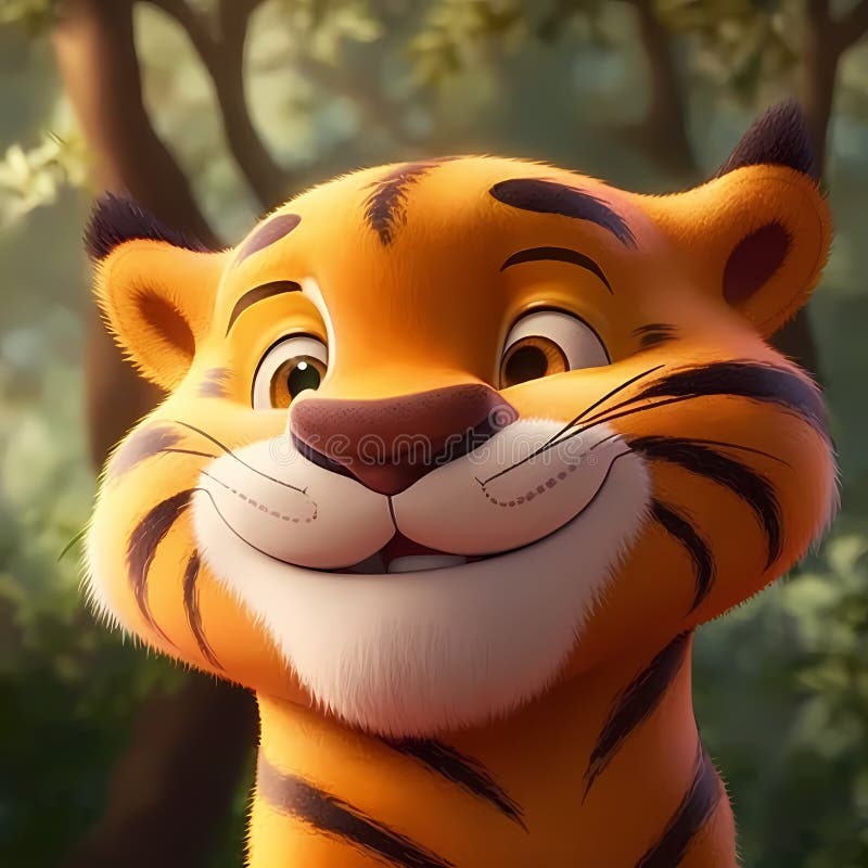 Happy Smiling Little Tiger at Forest. Generative AI Stock Illustration ...