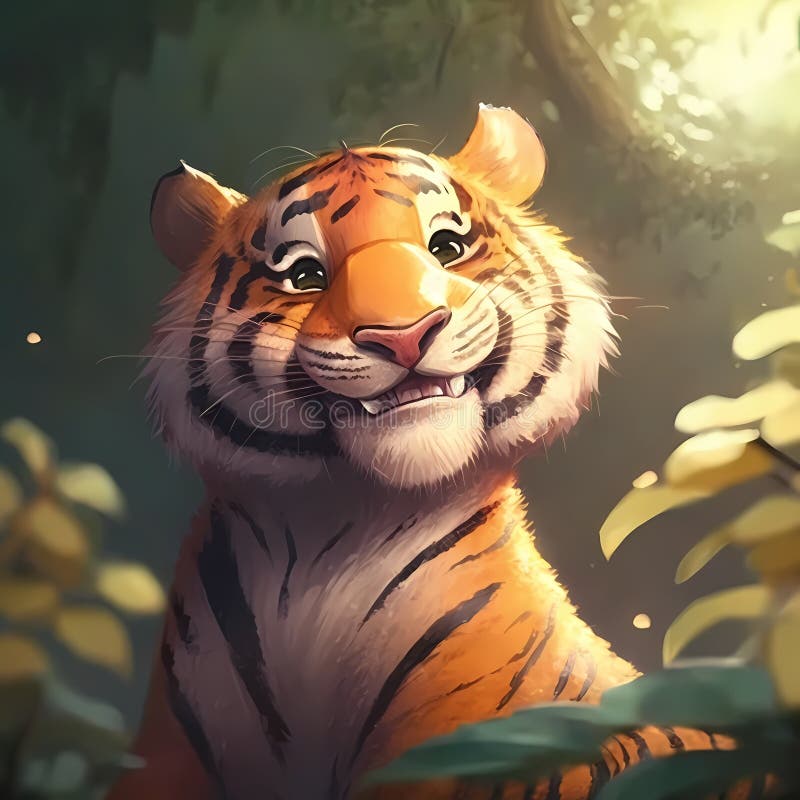 Happy Smiling Little Tiger at Forest. Generative AI Stock Illustration ...