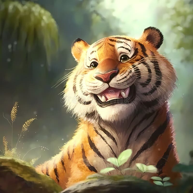Happy Smiling Little Tiger at Forest. Generative AI Stock Illustration ...