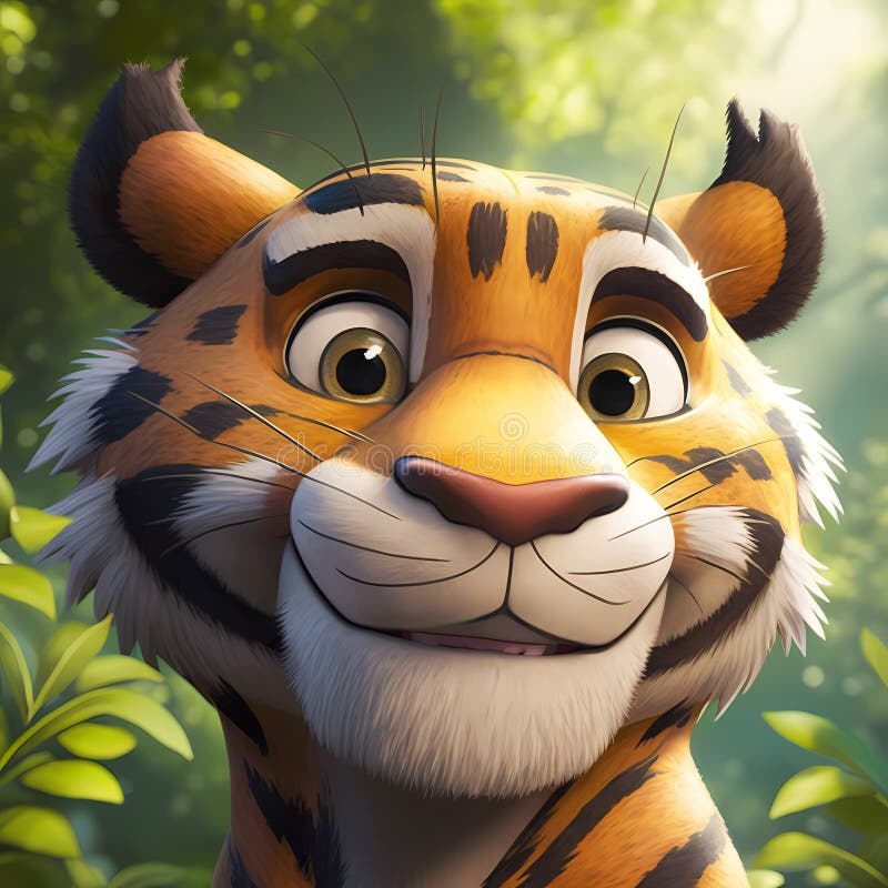 Happy Smiling Little Tiger at Forest. Generative AI Stock Illustration ...