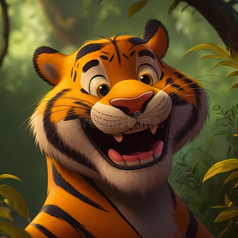 Happy Smiling Little Tiger at Forest. Generative AI Stock Illustration ...