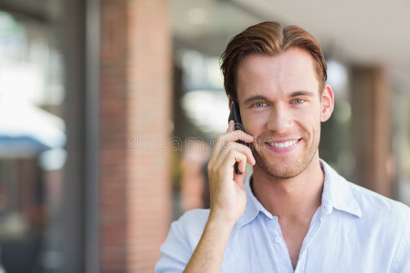 A Happy Smiling Man Calling Stock Photo - Image of communication ...