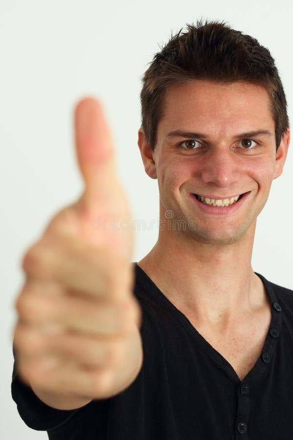 Happy Smiling Man Doing Two Thumbs Up Stock Photo - Image of hand ...