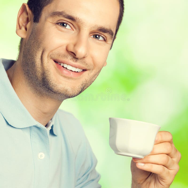 Happy Man Drinking Coffee, Outdoors Stock Image - Image of composition ...