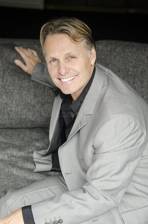 Happy Smiling Man in Grey Suit Stock Image - Image of portrait, mature ...
