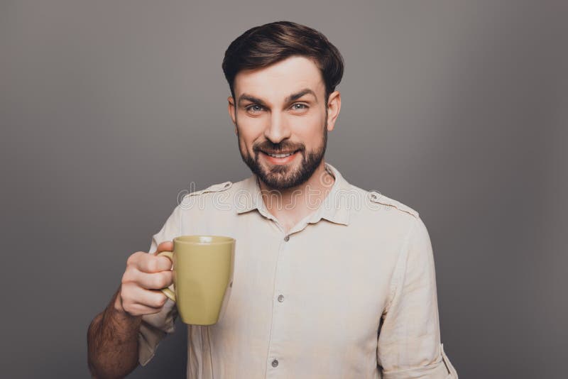 Happy Smiling Man Having Break and Drinking Coffee Stock Photo - Image ...