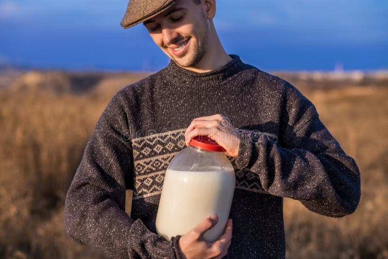 Happy Smiling Man with Milk Stock Image - Image of film, retro: 93930991