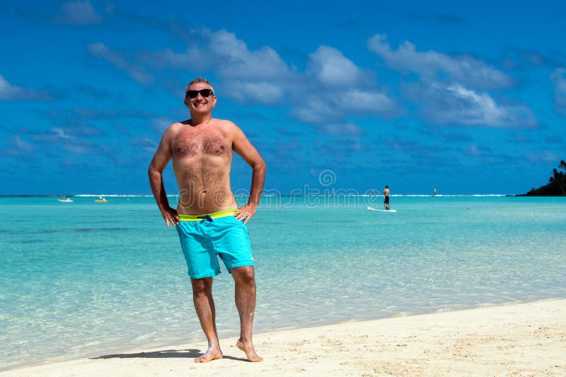 Happy Man on Tropical Polynesian Beach Stock Image - Image of beach ...