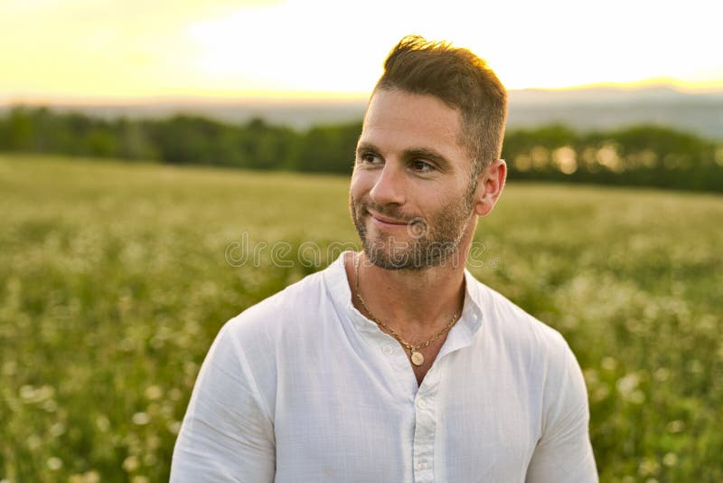 Happy Smiling Mature Man Outdoor in a Meadow Stock Photo - Image of ...