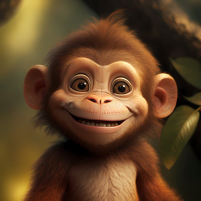 Happy Smiling Monkey at Forest. Generative AI Stock Illustration ...