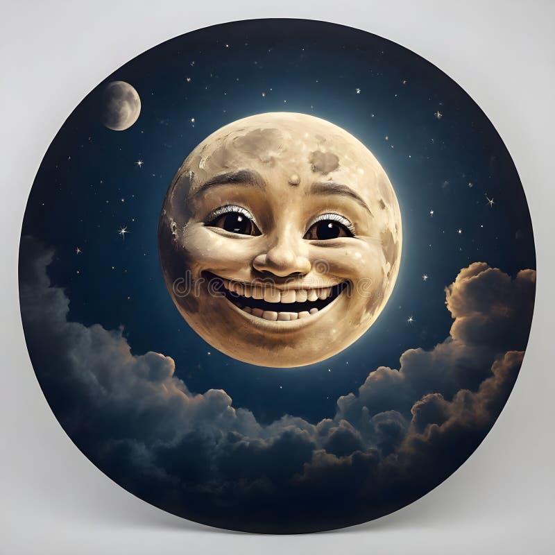 Happy Smiling Moon in the Night Sky Stock Illustration - Illustration ...
