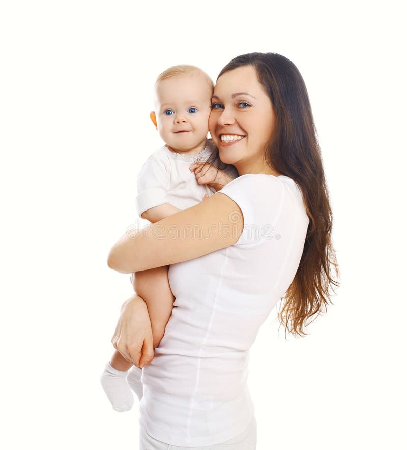 Happy Smiling Mother with Baby on White Stock Photo - Image of healthy ...