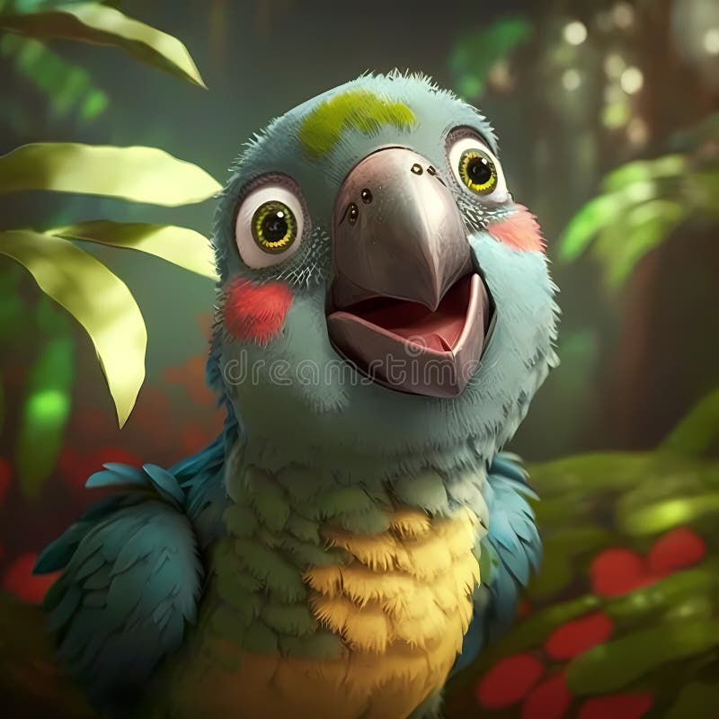 Happy Smiling Parrot at Forest. Generative AI Stock Illustration ...