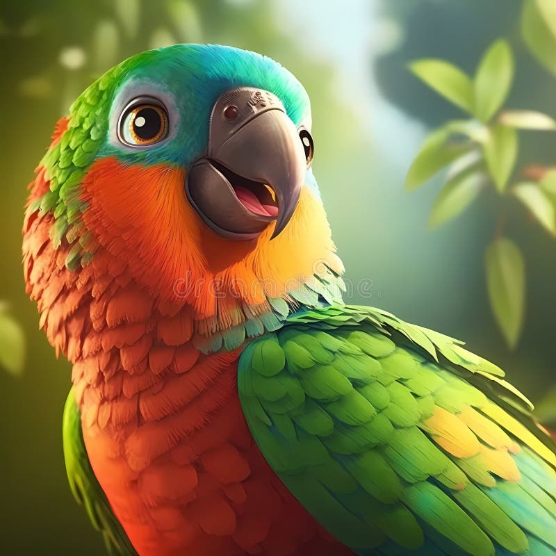 Happy Smiling Parrot at Forest. Generative AI Stock Illustration ...