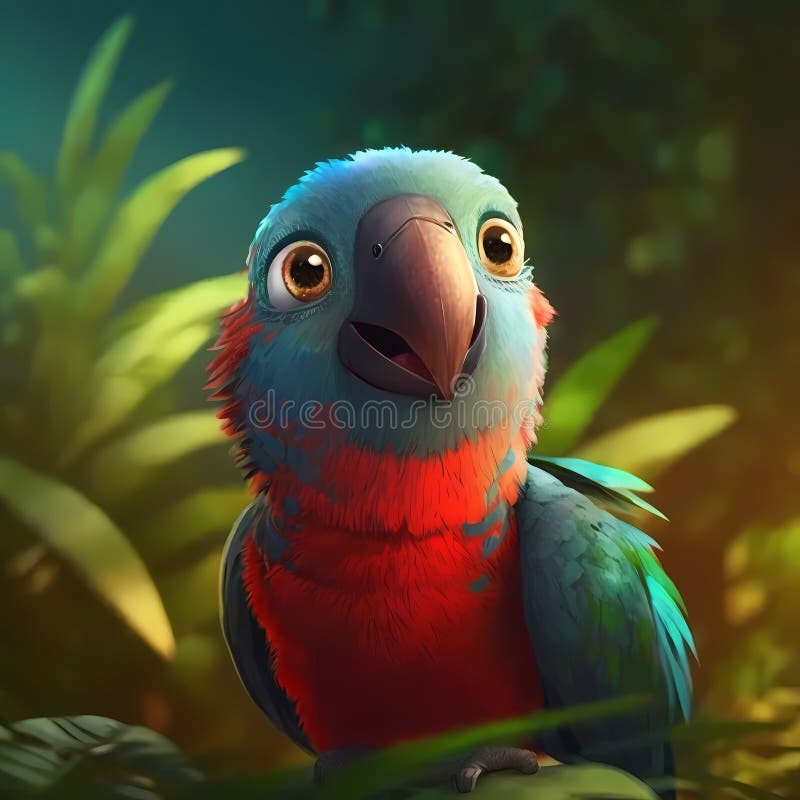 Happy Smiling Parrot at Forest. Generative AI Stock Illustration ...