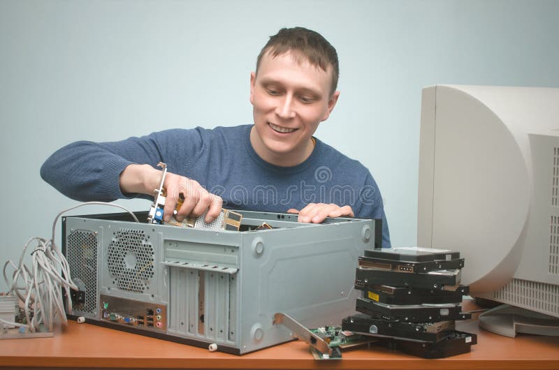 Computer Technician Repairman Man. Stock Photo - Image of person ...