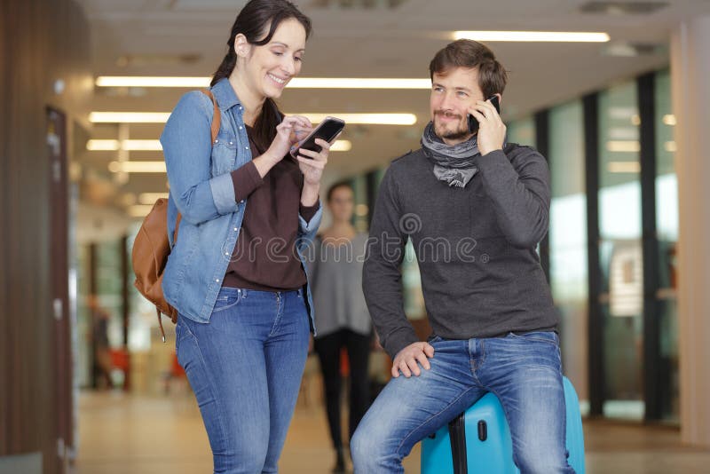 Happy Smiling People Waiting for Flight Stock Photo - Image of good ...