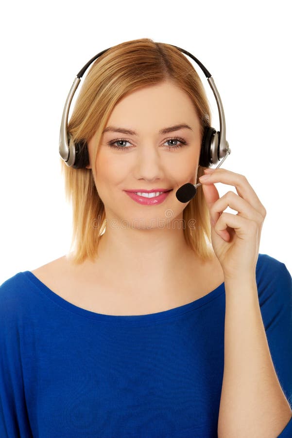 Happy Smiling Phone Operator in Headset. Stock Photo - Image of female ...