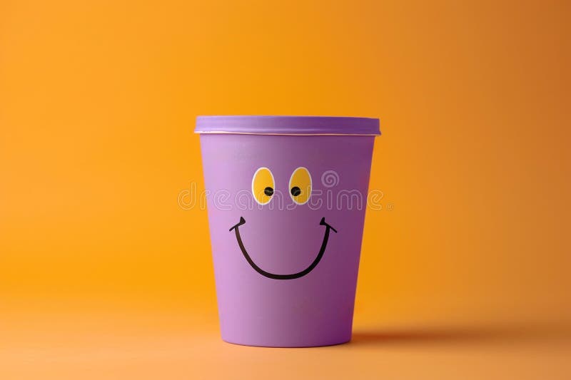 Happy Smiling Pink Paper Cup on Orange Background Stock Illustration ...