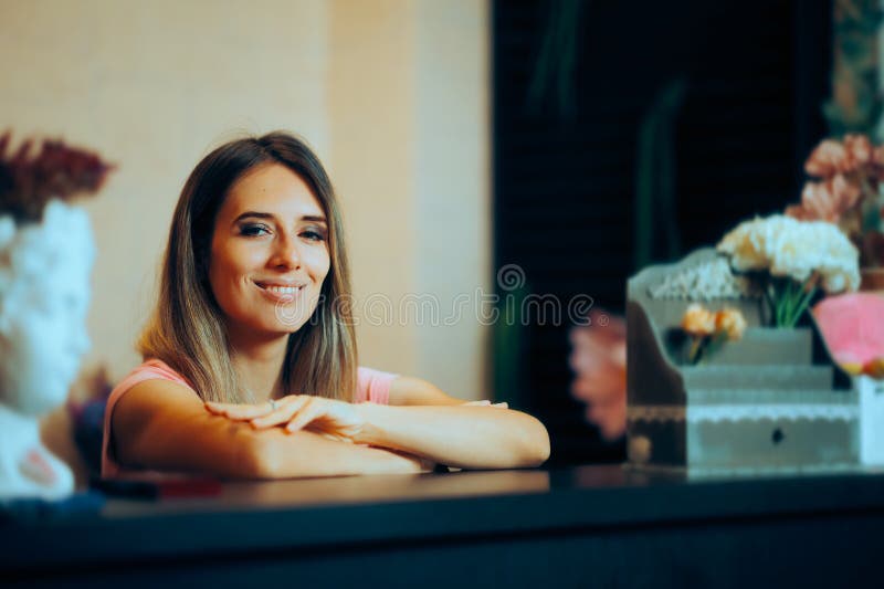Happy Smiling Receptionist Greeting the Customers Stock Image - Image ...