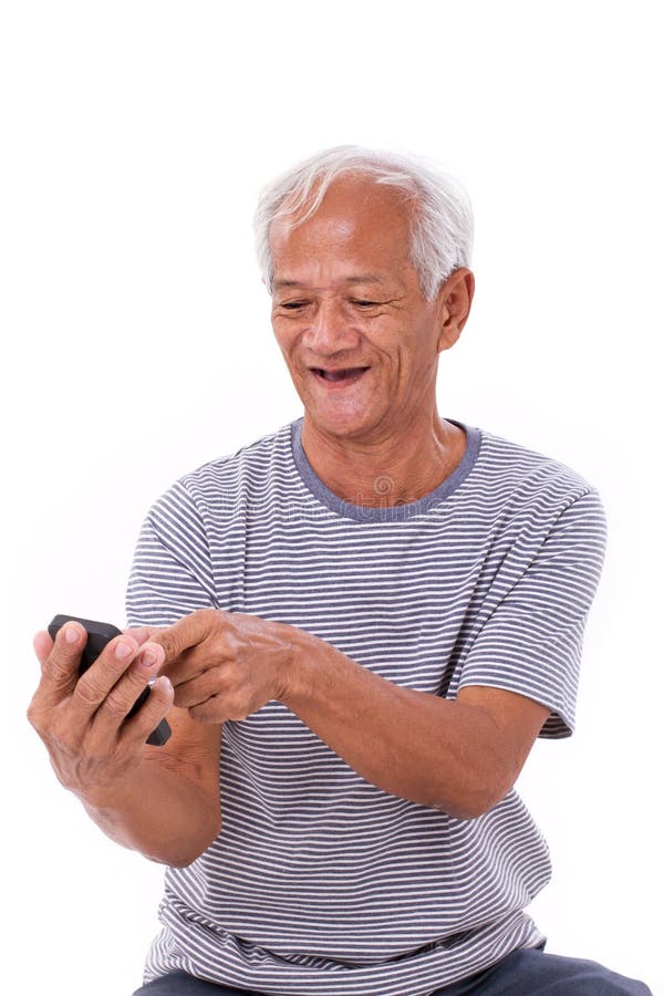 Happy, Smiling, Relaxed Old Senior Man Using Smartphone Stock Image ...
