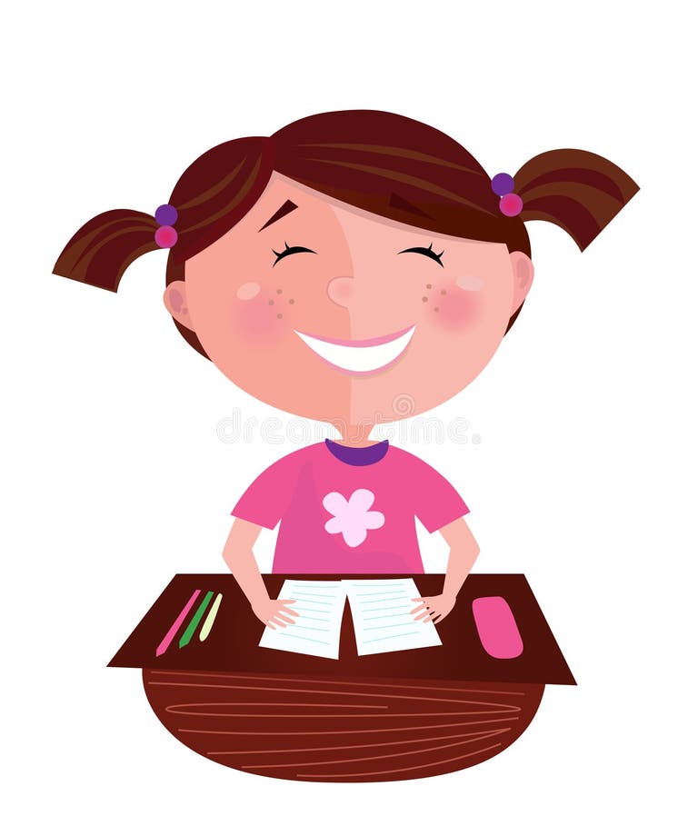 Happy Smiling Small Girl Learning Classroom Stock Illustrations – 202 ...