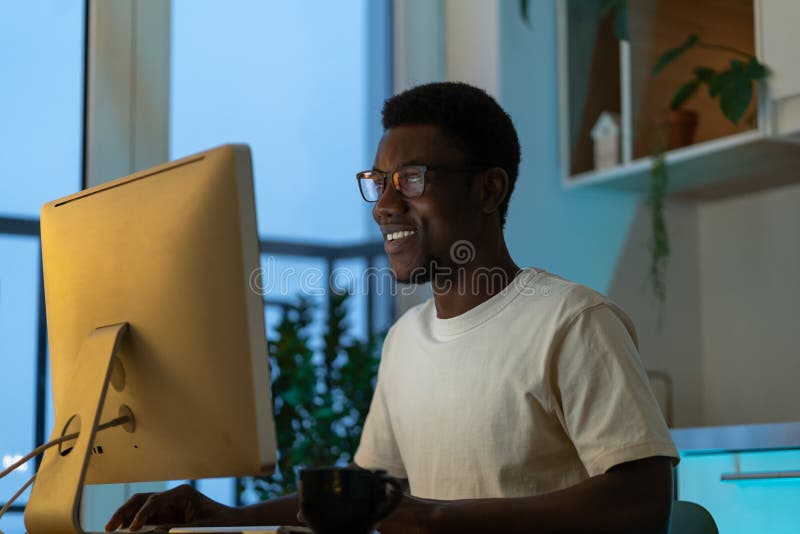 Happy Successful Programmer Enjoy Working from Home on Remote or ...