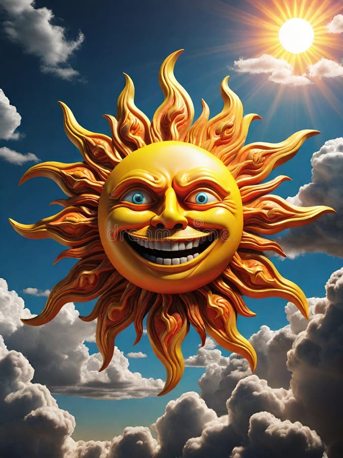 Happy Smiling Sun with Clouds Illustration Stock Illustration ...