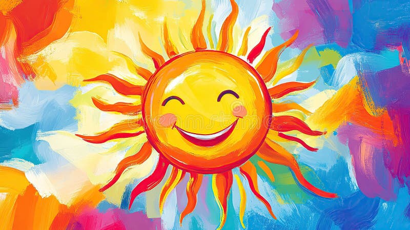 Happy Smiling Sun in Vibrant Color Palette Stock Illustration ...