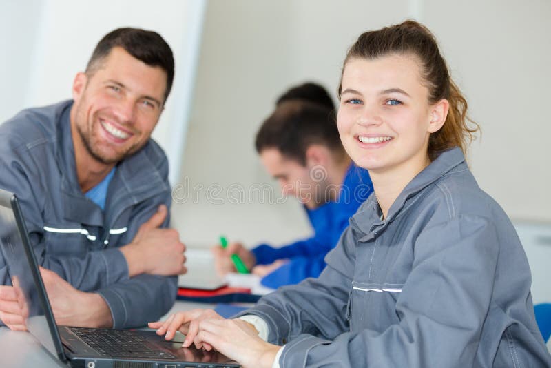 Happy Smiling Technical with Female Student Stock Image - Image of ...