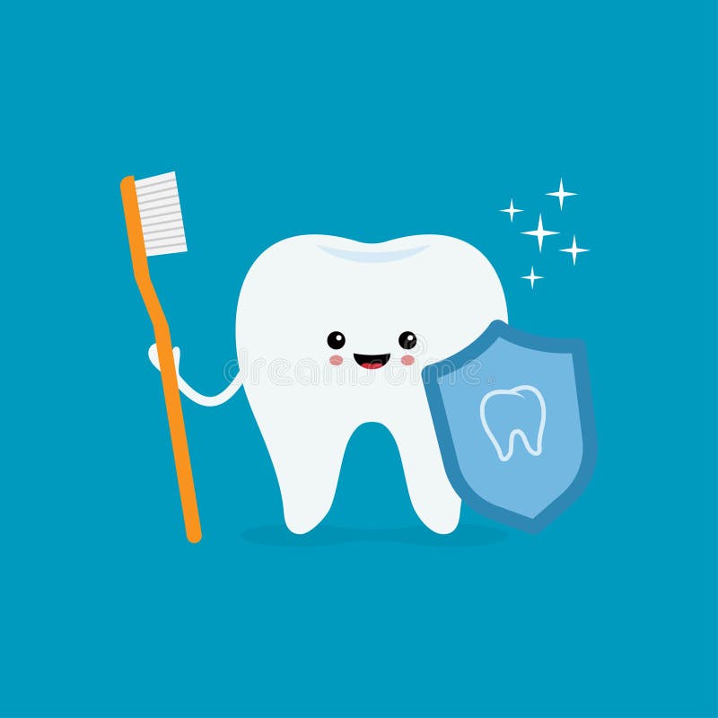 Happy Smiling Tooth with Toothbrush and Shield Stock Vector ...