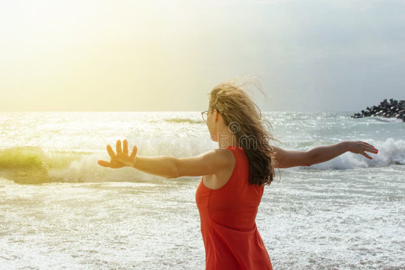 Happy Smiling Woman at Beach Stock Photo - Image of beach, portrait ...