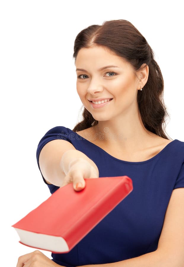 Happy and Smiling Woman with Book Stock Photo - Image of lovely ...