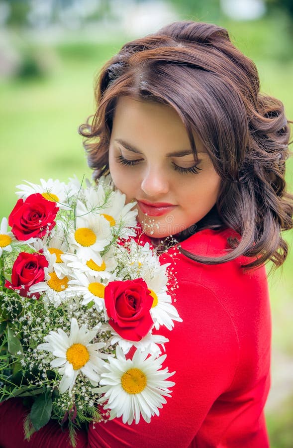 Happy Smiling Woman with Flower Stock Image - Image of married ...
