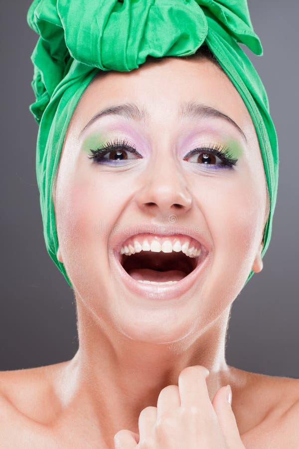 Happy Smiling Woman Showing Teeth Stock Image - Image of background ...