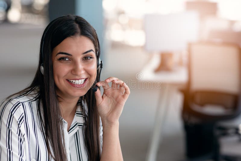 Happy Smiling Woman Working in Call Center Stock Image - Image of ...