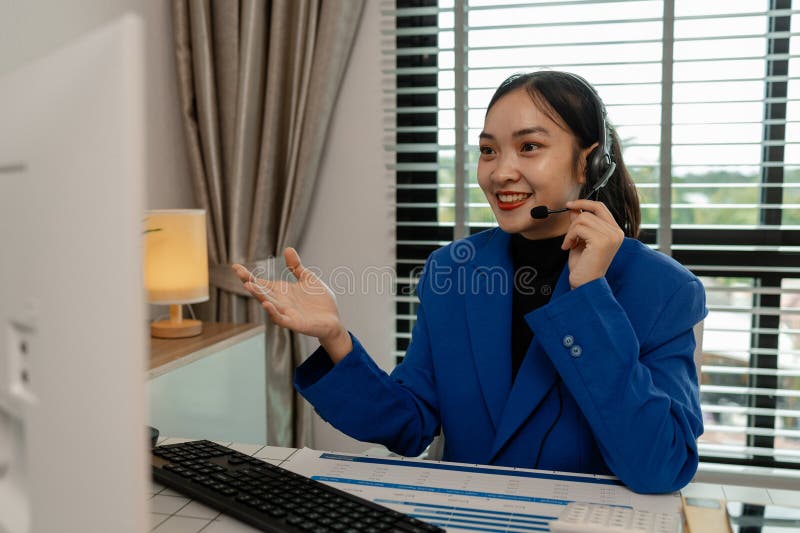 Happy Smiling Woman Working in Call Center, Call Center Worker ...