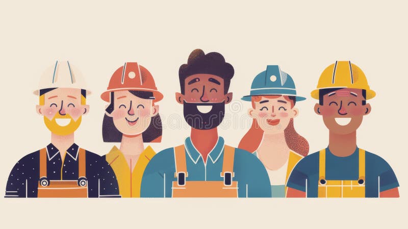 Happy Smiling Workers in Uniform, Celebrating Labor Day Holiday. Flat ...