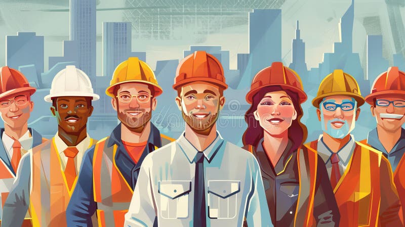 Happy Smiling Workers in Uniform, Celebrating Labor Day Holiday. Flat ...