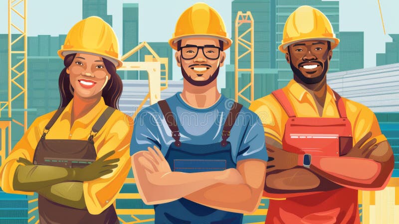 Happy Smiling Workers in Uniform, Celebrating Labor Day Holiday. Flat ...