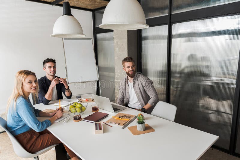 Happy Smiling Working Team in Bureau Stock Image - Image of attention ...