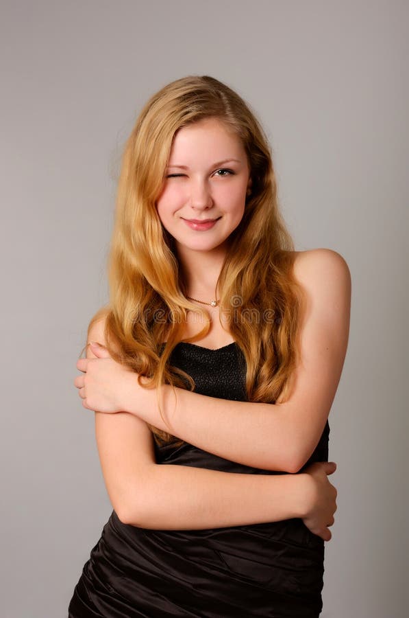 Happy Smiling Young Girl In Black Dress Stock Image - Image of feminine ... Happy Smiling Young Girl In Black Dress Stock Image - Image of feminine ...
