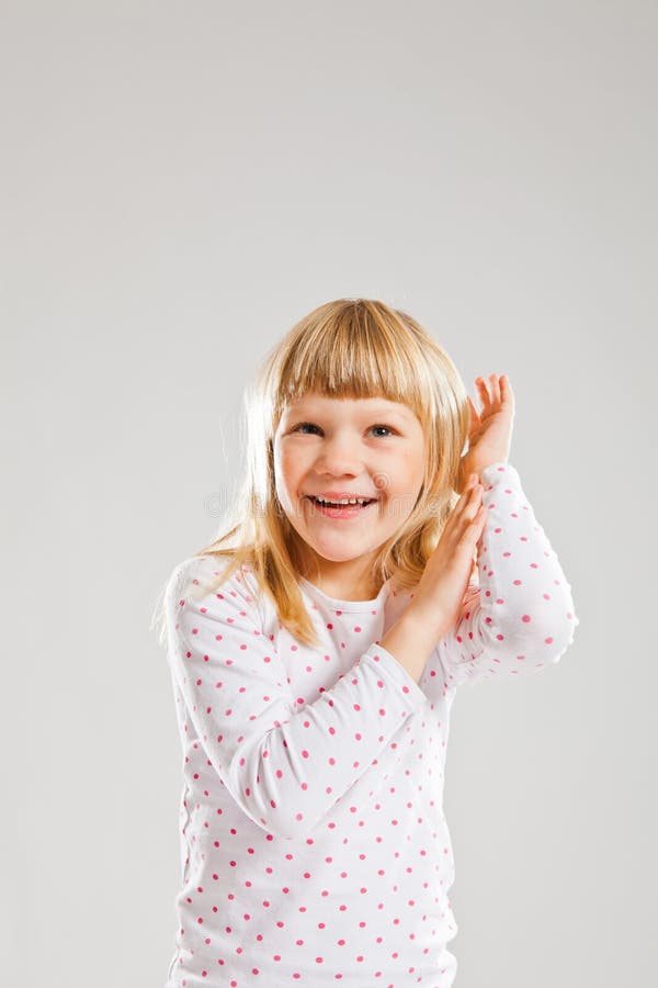 Happy Smiling Young Girl with Raised Hands Stock Photo - Image of ...